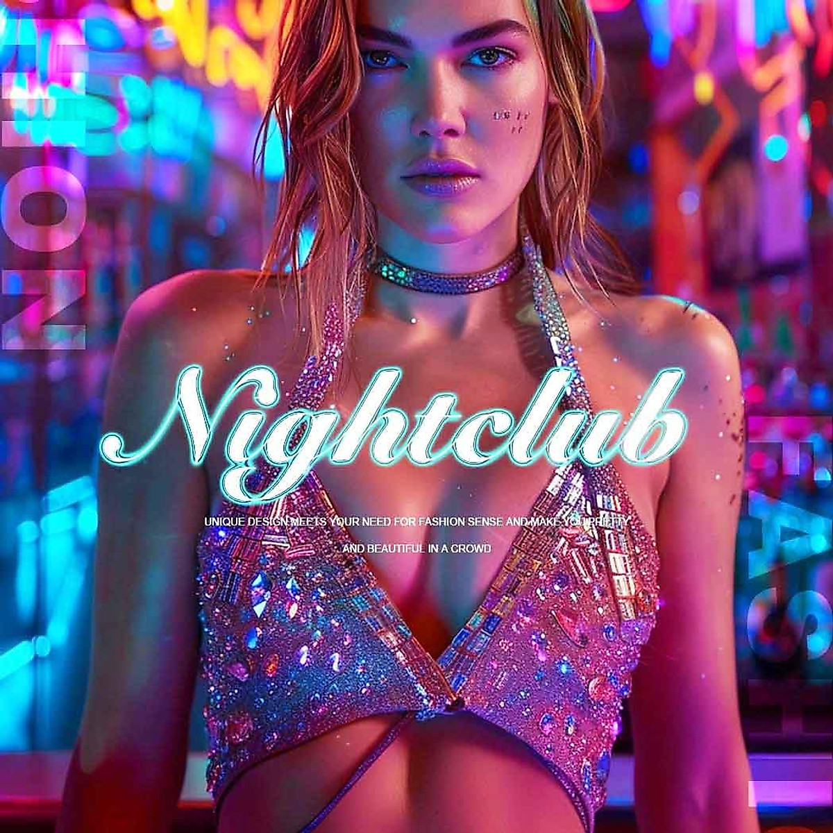 JEWEKY Rhinestone Bra Chain Top Silver Sparkly Crop Top Body Chain Beach Nightclub Rave Bikini Chest Accessories Jewelry for Women