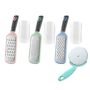 Marco Almond MA61 Cheese Graters Set of 4 + Marco Almond KYA47 Rainbow Titanium Serrated Stainless Steel Steak Knives Set of 8