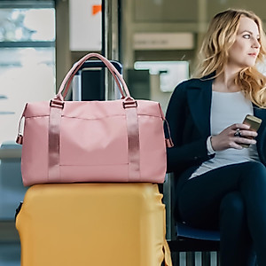 WPODAR Gym Bag for Women, Pink Duffle Bag Tote Bag Shoulder Bag Travel Bag for Women for Plane, Duffle Bag for Swimming Yoga with Dry Wet Separated Pocket for Training