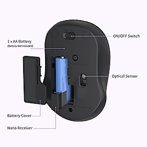LeadsaiL Wireless Computer Mouse, 2.4G Portable Slim Cordless Mouse Less Noise for Laptop Optical Mouse with 4 Buttons, USB Mouse for Laptop, Desktop, MacBook