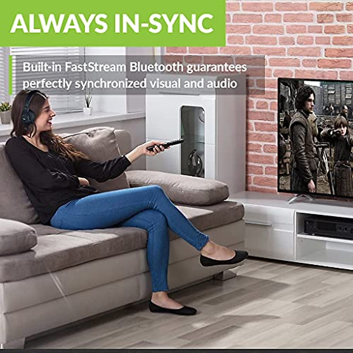 Avantree HT4189 40Hrs Wireless Headphones Set for TV Watching with Bluetooth Transmitter (Digital Optical AUX RCA), No Delay, Dual Link Support, High Volume Over Ear Headset for Seniors, Long Range