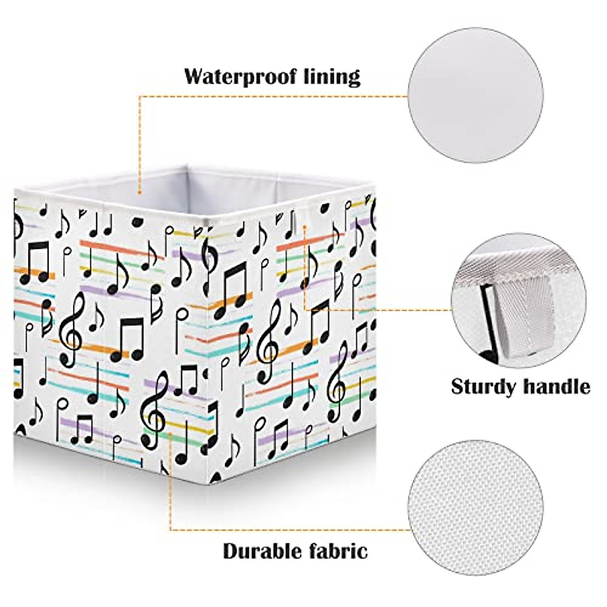 Kigai Music Notes Cube Storage Bins - 11x11x11 in Large Foldable Cubes Organizer Storage Basket for Home Office, Nursery, Shelf, Closet