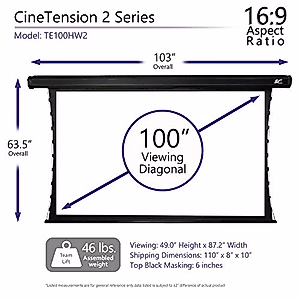 Elite Screens CineTension 2, 100-inch Diagonal 16:9, 4K/8K Tab-Tensioned Electric Drop Down Projection Projector Screen, TE100HW2