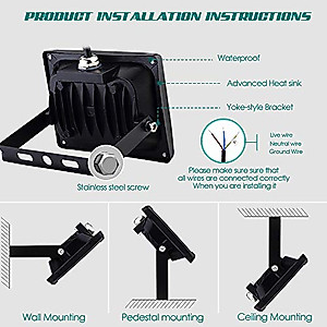 Getseason 20W Led Floodlight,110V Led Exterior Flood Lights,2000Lm Led spotlights 3000K Warm White Outdoor and Indoor IP65 Waterproof Security Light for Garage, Garden