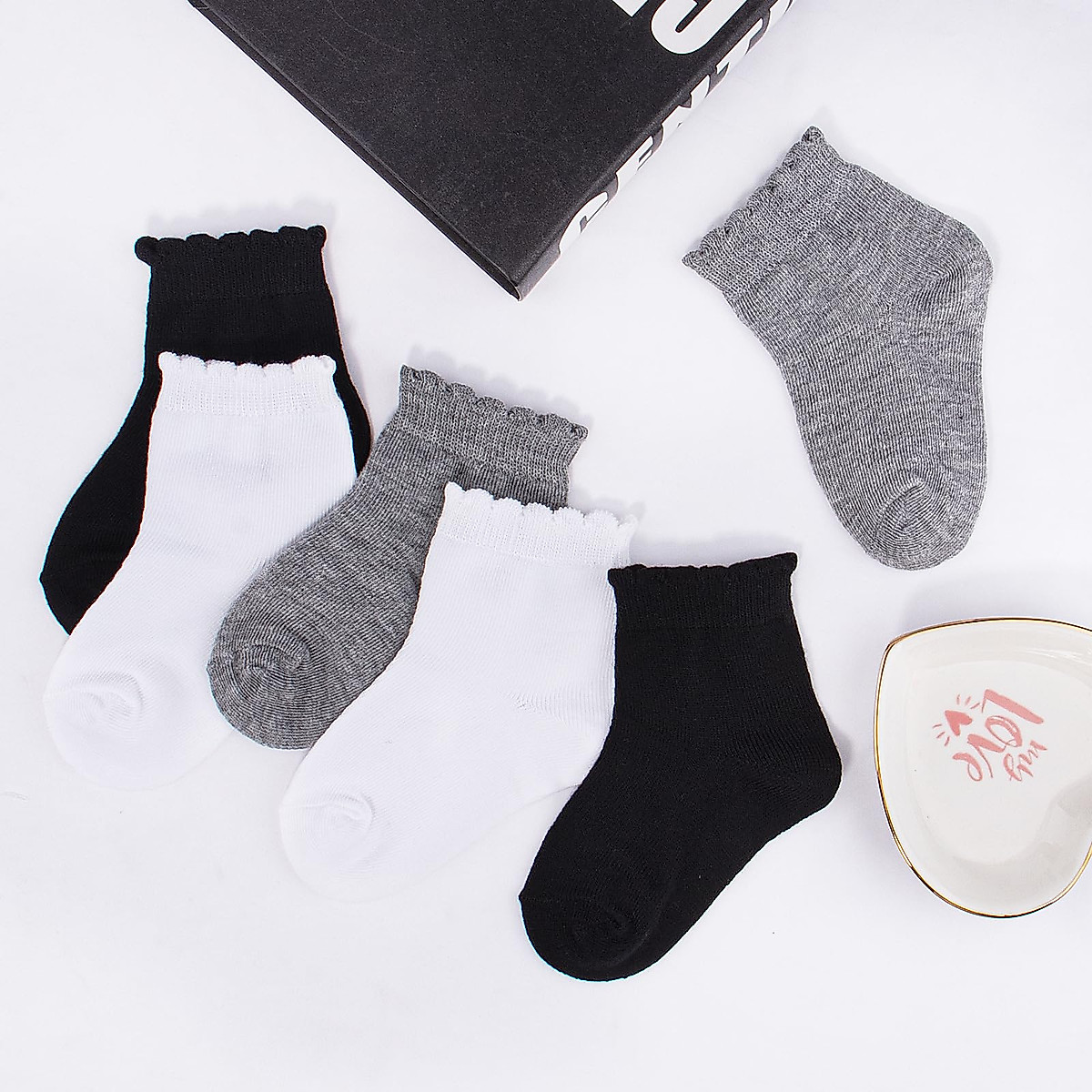 Looching 6 Pack Toddler Baby Girls Boys No Show Ankle Socks Cotton White Mesh Thin Low Cut Socks Kids 1-3Years