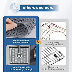 Bestjing Silicone Sink Mat, 2 Pack 13.58''x 11.6'' Sink Protectors for Kitchen Sink with Center Drain, Non-Slip Heat Resistant Sink Mat Grid for Bottom of Stainless Steel Porcelain Sink (Center Hole)