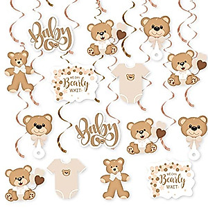 20Pcs Neutral Cream Bear Baby Shower Party Hanging Swirls, Nude Teddy Bear Foil Ceiling Swirls Decor, Boho Brown Bear Kids Birthday Gender Reveal Wedding Bridal Shower Grad Anniversary Party Supplies