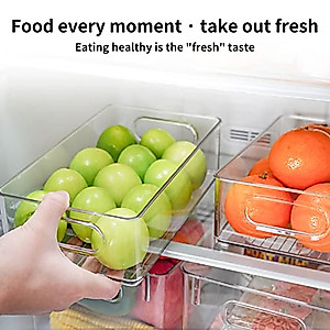 6 Pack Clear Space Plastic Storage Bins Fridge Organizer Kitchen Organization Pantry Storage Bins Freeze Organizers With Handles Cabinet Organizers For Kitchen,Fridge,Cabinet,Pantry,Bedrooms,Bathrooms