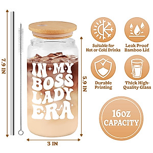Boss Day Gifts for Women, Boss Lady 16 Oz Coffee Glass Cup, Boss Gifts for Women, Gifts for Boss Female, National Boss Day Gifts, Boss Appreciation Gifts - In My Boss Lady Era 16 Oz Glass Cup