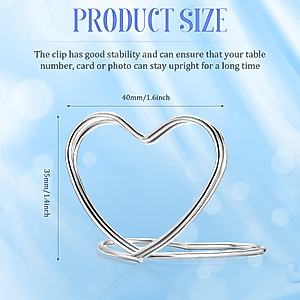 Moxweyeni 20 Pcs Wedding Place Card Holders for Table Heart Wedding Table Number Holders Mini Picture Photo Stands for Wedding Bridal Shower Party (Silver)