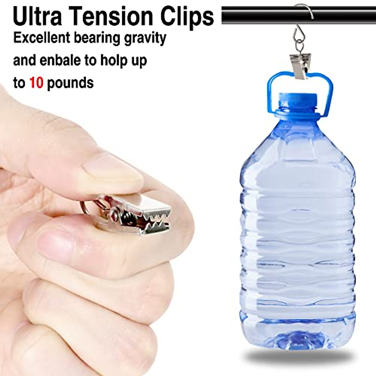 50PCS Curtain Clips with S Hooks for Hanging Party String Lights Outdoor Wire Holders Clamp Hangers Gutter Hooks, Stainless Steel Silver