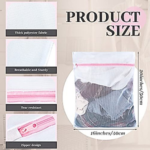 18 Pcs Fine Mesh Laundry Bags White Mesh Wash Bag Washing Machine Zipper Net Lingerie Bags for Washing Delicates Clothes Garment Underwear Blouse Hosiery Stocking Travel (Pink Zipper, 16 x 20 Inch)