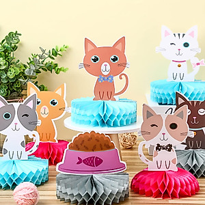 Chinco 9 Pcs Cat Party Centerpieces for Tables Cat Birthday Party Decorations Honeycomb Cat Party Supplies Cat Party Favor Table Decoration Cat Table Topper for Bridal Shower Wedding Birthday Party