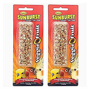 Higgins 2 Pack VEGGIE FRUIT SUNBURST GOURMET BIRD TREAT STICKS For Parakeets, Lovebirds & Cockatiels
