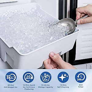 Electactic Commercial Nugget Ice Maker Machine, 66Lbs/Day, Bulit-in Freestanding Under Counter Ice Machine, Self-Cleaning & 24H Timer & LCD Panel Drain Pump, Stainless Steel Ice Maker