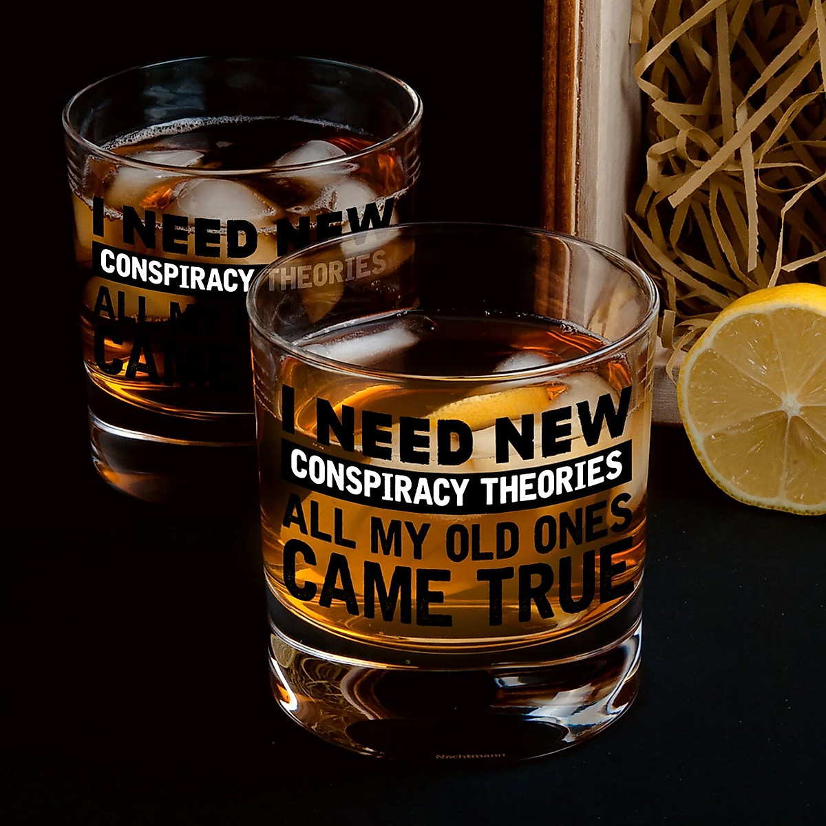 Patriot's Cave, I Need New Conspiracy Theories 11 oz Whiskey Glass Made in the USA