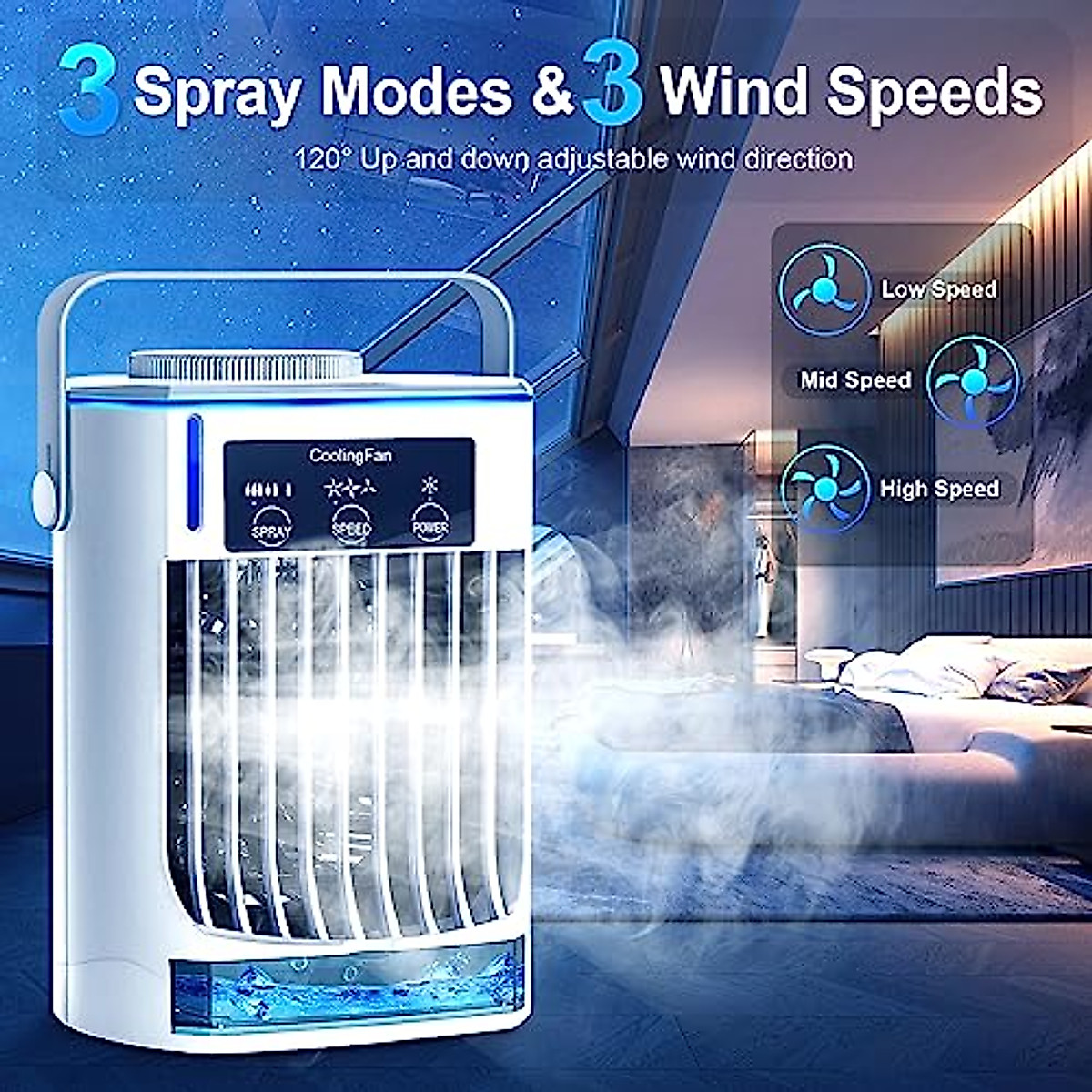 Portable Air Conditioner - EUKZEKY 3 IN 1 Evaporative Air Cooler Personal Air Conditioner Cooling Fan with 3 Wind Speed, 3 Mist Small air conditioner Desktop Humidifier Fan for Room Office Camping