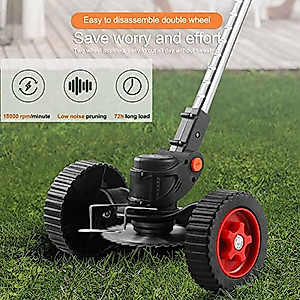 Weed Wacker Electric Cordless Grass Trimmer, 3-in-1 Lightweight Push Weed Eater & Edger Lawn Tool, 21V Brush Cutter Battery Powered, Lightweight Wheeled No String Trimmer for Garden&Yard
