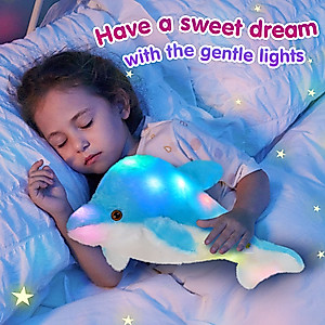 BSTAOFY 18'' Light up Dolphin Stuffed Animal Night Light Colorful Glowing Dolphin Soft LED Plush Toys Gift for Kids on Valentines Christmas Birthday Festivals, Blue