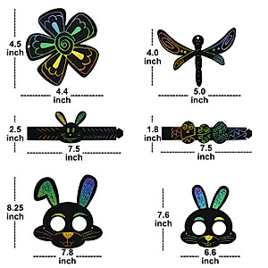 JOYIN 36 PCs Easter Rainbow Scratch Cards Craft Art Set for Kids Including Scratch Card 24 Pendants, 6 Bracelets, 6 Bunny Masks, Kids Easter Craft Kit