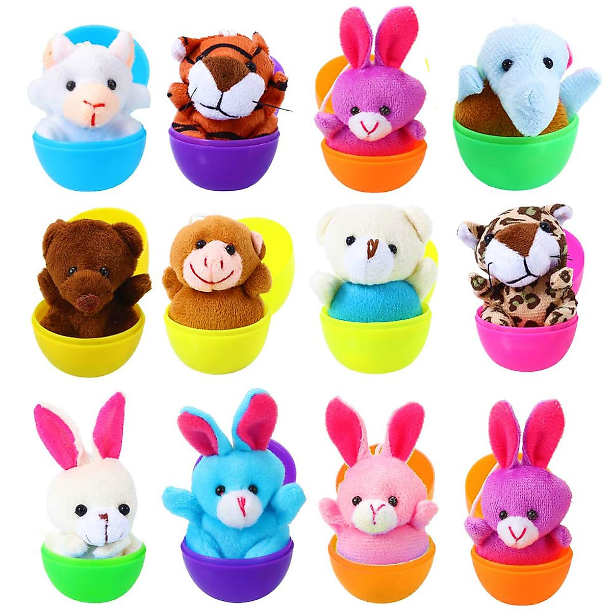 12 Pcs Easter Eggs Filled with Mini Plush Animals Toy Easter Basket Stuffers for Kids Easter Egg Hunt, Easter Party Favor