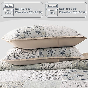 Exclusivo Mezcla Reversible Boho Quilt Set Queen Size, 3 Pieces Patchwork Gray All Season Bedspreads, Ultra Soft Floral Coverlet Bedding Set with Printed Pattern (1 Quilt, 2 Pillow Shams)