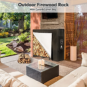 NALONE 4FT Outdoor Firewood Rack with Cover&Carry Bag Heavy Duty Square Strong Stand Rack with Waterproof Cover for Fireplace Fire Pits Wood Pile Storage Holder Lumber Rack