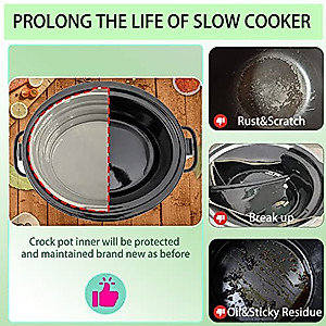 Optukeop Silicone Slow Cooker Liners Reusable 6Qt Oval Crock Pot Liner, Foldable Cooking Bag Divider Insert - Non-stick/Leakproof/Food-Grade/Healthy/Dishwasher Safe (Grey)