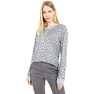Lucky Brand Women's Long Sleeve Crew Neck Hacci Printed Jersey Sweatshirt, Charcoal Multi, M