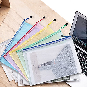 Toplive Plastic Mesh Zipper Pouch, 15 Packs (A4/A5/A6 Size,5 Colors) Waterproof Mesh Bag Document Bag File Folder for School Office Supplies