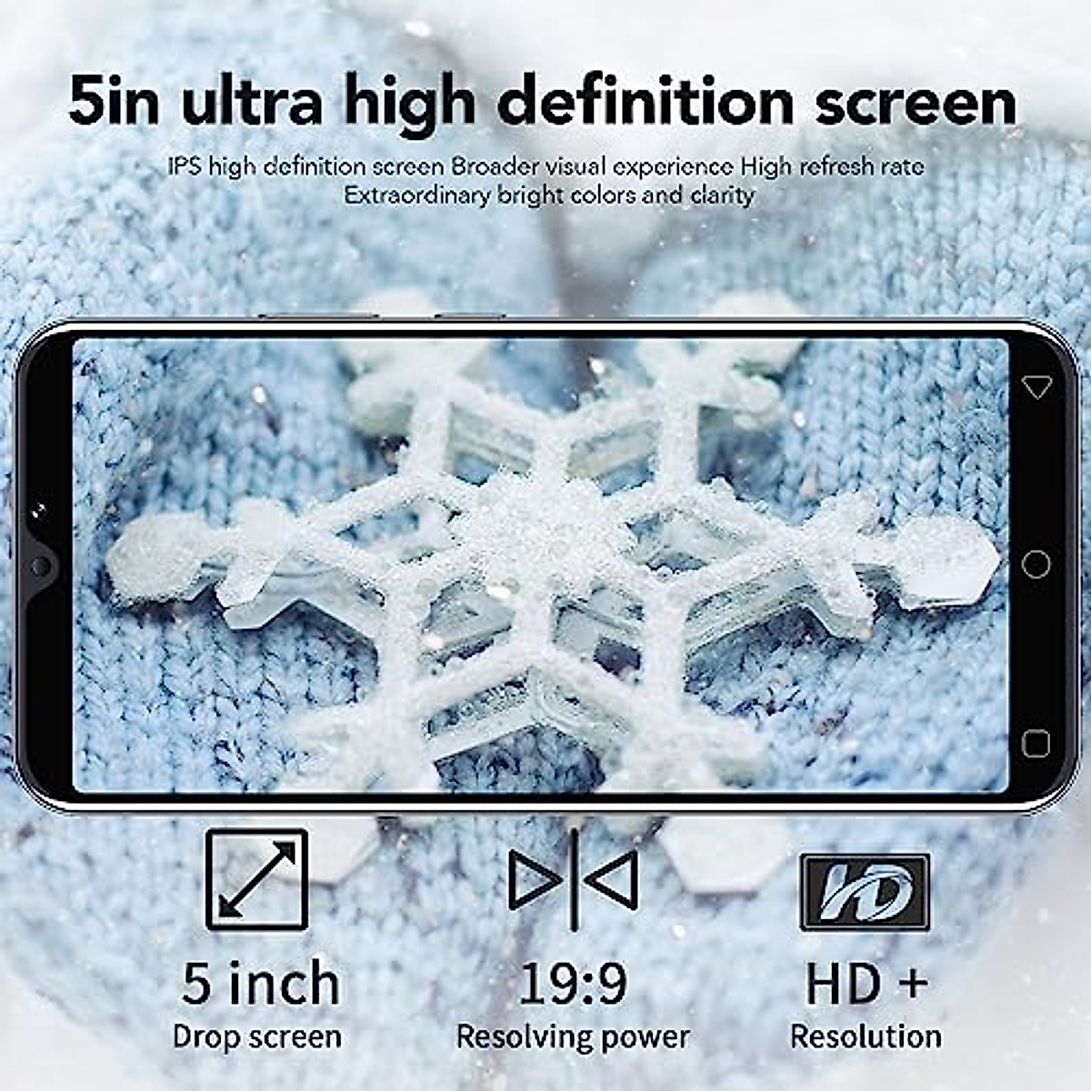 DAUERHAFT Face Recognition Cellphone, 5in Smartphone 8MP Rear Camera 3G 5in HD Screen for Work(#1)