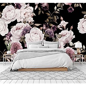 Cliouar-Peony Flowers Wall Mural Wallpaper for Bedroom Living Room Purple Flower Wallpaper Rose Mural Wallpaper 158" x 110"(Not Self-Adhesive)