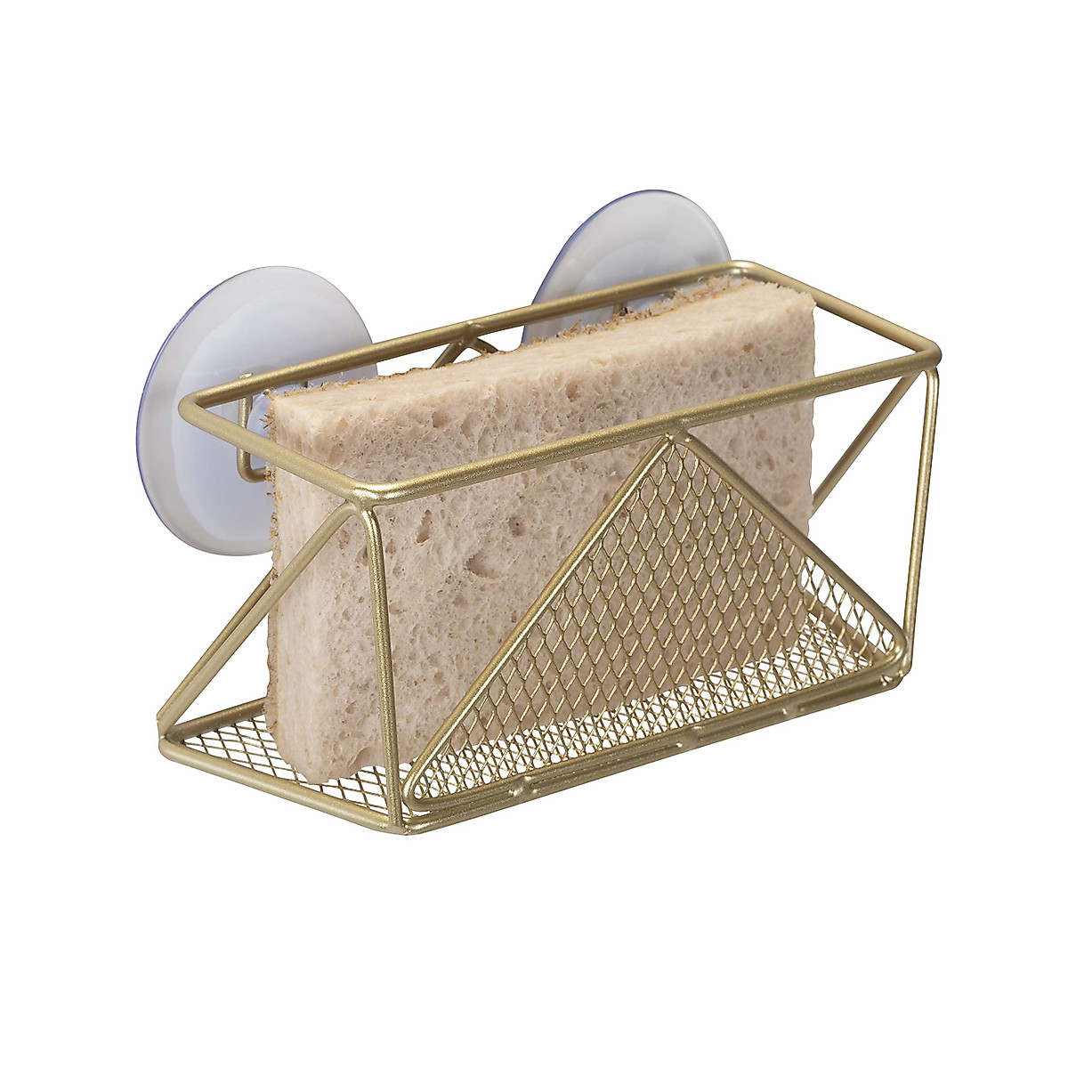 Kitchen Details Satin Gold Geode Sponge Holder | Durable Iron Construction | Suction Cup Stabilizers | Rust Resistant Finish | Kitchen Sink Accessories