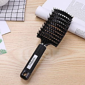 Performore Vented Boar Bristle Styling Hairstreaq Detangling Brush, Single White Brush Anti-Static Detangler, Wet or Dry Use, Fast Blow Drying, Use on Long or Short Hair. (2 Pack, White & Black)