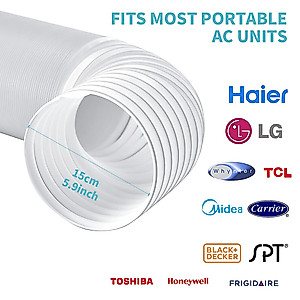 80" Length 5.9 Inch Diameter Portable Air Conditioner Hose, AC Exhaust Hose Anti-Clockwise Thread Air Conditioner Parts Compatible with Haier, Delonghi and More (Anti-Clockwise 5.9 inch)