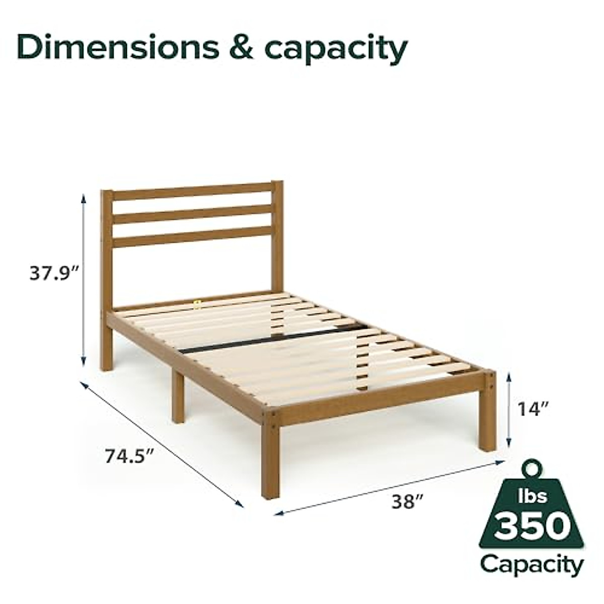 Zinus Leah Bamboo Platform Bed Frame, No Box Spring Needed, Wood Slat Support, Easy Assembly, Twin