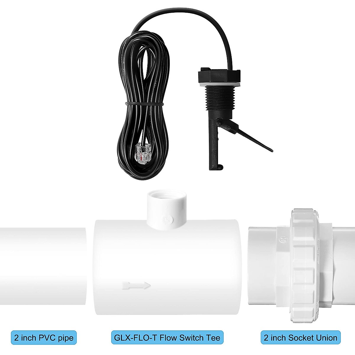 EXCELFU Flow Switch for Hayward Goldline Salt Chlorine Generator System, Pool Flow Sensor for Hayward Salt Cell Aquarite, Flow Switch Assembly GLX-FLO-RP with 15-Feet Cable