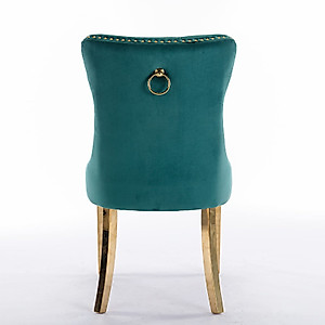 i-POOK Velvet Upholstered Dining Chairs Set of 2, High-end Tufted Wingback Dining Room Chairs with Ring Pull, Nailhead Trim and Gold Metal Legs, Luxury Dining Chairs for Living Room Kitchen, Green