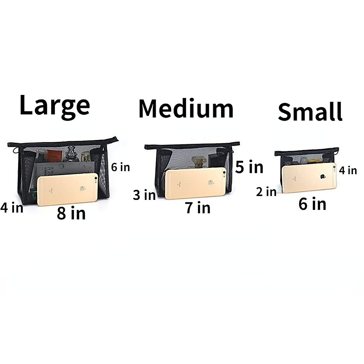 ZITEZHGO 3 Sets Clear Mesh Cosmetic Bag Small Makeup Bag Travel Makeup Organizer Black Makeup Pouch Toiletry Bag Purse (Black)