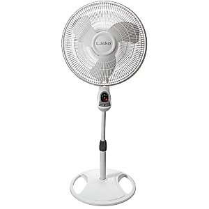 Lasko 16" 3-Speed Pedestal Fan with Remote Control LED Display Widespread Oscillation Auto-Off Timer Adjustable Height Easy-Grip 1646 (Renewed)