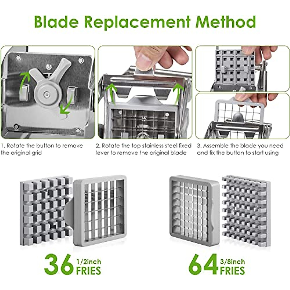 Jahy2Tech French Fry Potato Cutter Stainless Steel with 2 Blades for Potato Slicer French Fries, Press French Fries Cutter for Potato Cucumber Carrot Onion Vegetables