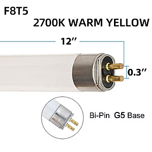 Konideke F8T5/WW 12 Inch 8W T5 3000K Warm White, Linear Straight Fluorescent Light Bulb,G5 8 Count