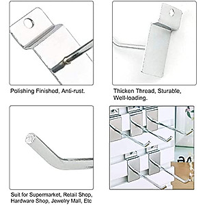tonchean 100 PCS Chrome Slatwall Display Hooks for Slatwall Board 6 Inch Commercial Grade Metal Retail Hooks Sliver Assortment Garage Storage Organizer Display Hooks for Panel Iron
