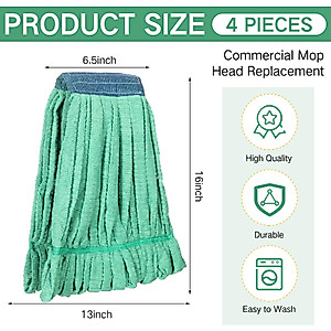 Lallisa 4 Pcs Commercial Mop Head Replacement Tube Microfiber Mop Heads for Floor Cleaning Industrial Mop Heads Looped End Wet Mop Head Refill for Home Commercial Industrial Use (Green,Large)