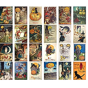 Pixiluv SCARY HALLOWEEN 24 Postcards Notecards Scary Pumpkin Black Cat Witch and Imp Vintage Greeting Cards