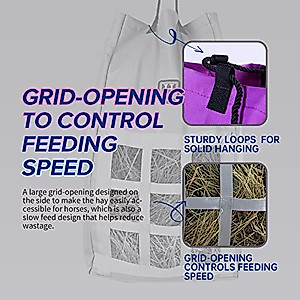 Harrison Howard Premium Durable Adjustable Horse Slow Feed Hay Bag Waterproof Large Capacity Purple