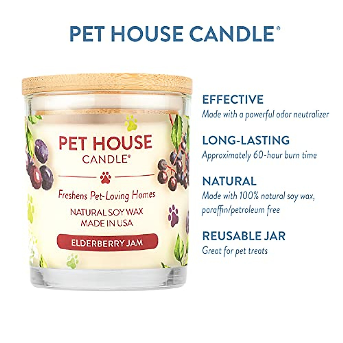 One Fur All, Pet House Candle - 100% Plant-Based Wax Candle - Pet Odor Eliminator for Home - Non-Toxic and Eco-Friendly Air Freshening Scented Candles - (Pack of 1, Elderberry Jam)