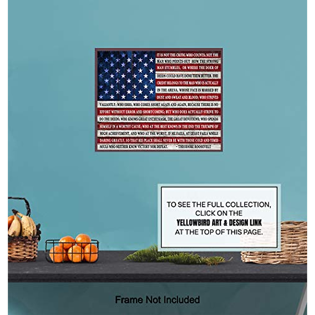 Teddy Roosevelt Man in the Arena Quote Poster Print - 8x10 Daring Greatly Wall Art Room Decor - Unique Inspirational Motivational Gift - Patriotic American Flag Plaque - Unframed