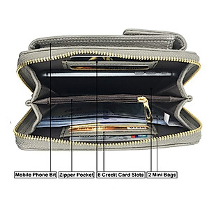 FFpaw Small Cellphone Shoulder Bag Lightweight Leather Crossbody Phone Purse RFID Blocking Card Holder Wallet Handbag for Women(Gray)