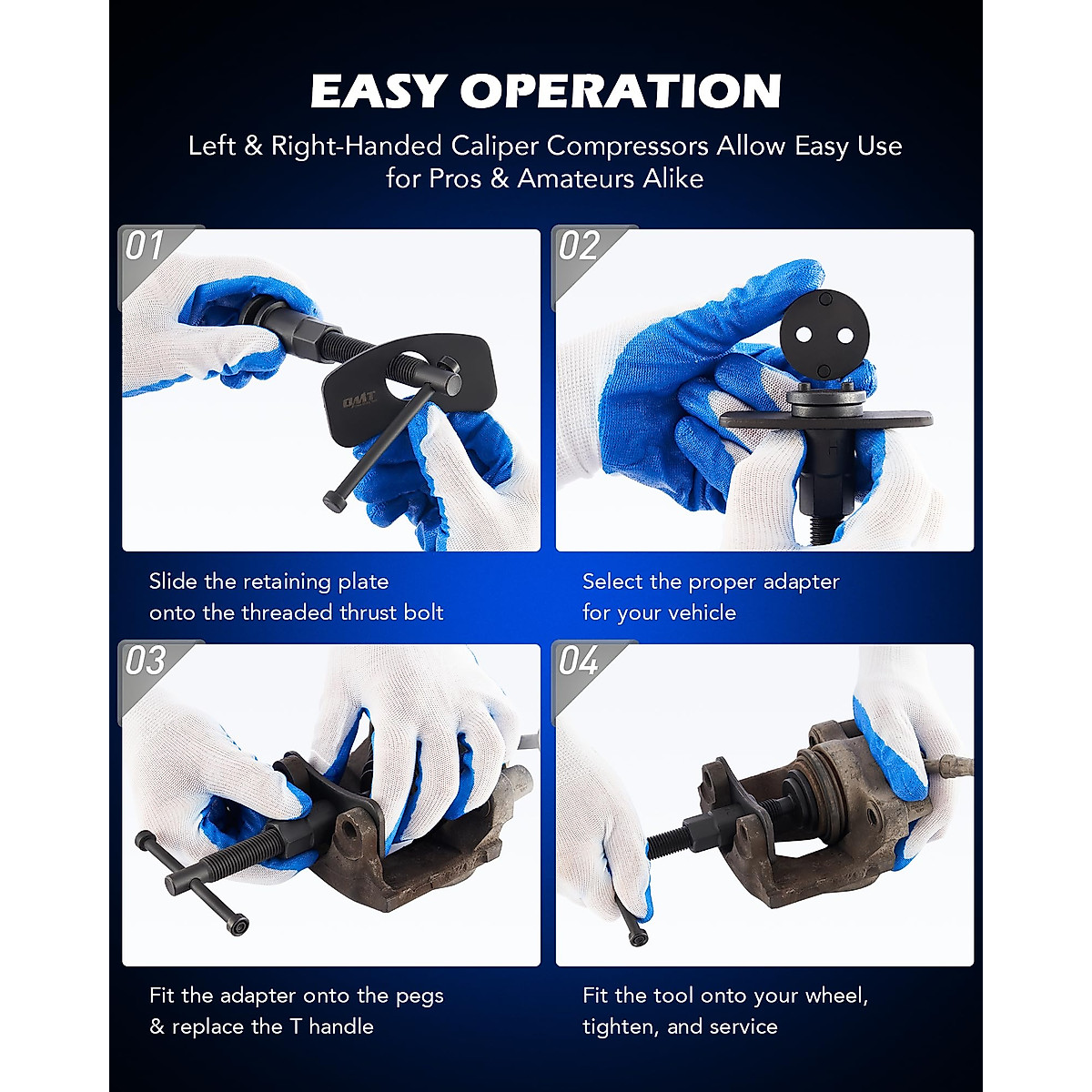 Orion Motor Tech Disc Brake Pad and Caliper Service Tool Kit | Professional Disc Brake Caliper Compression Tool Kit | Universal Disc Brake Caliper and Piston Wind Back Tool Set with Case